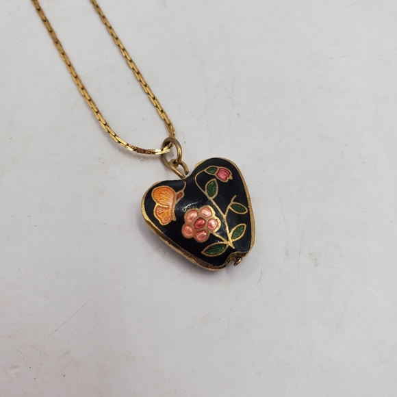 Monet | Jewelry | Vintage Cloisonne Puff Apple Heart Pendant Necklace ...